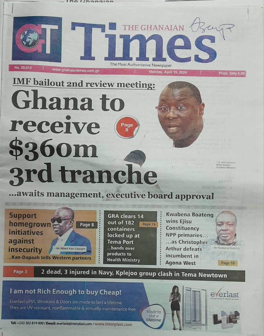 Today’s front pages: Monday, April 15, 2024 - MyJoyOnline