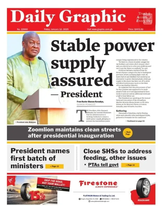 Today’s Front pages :Friday , January 10,2025 - MyJoyOnline