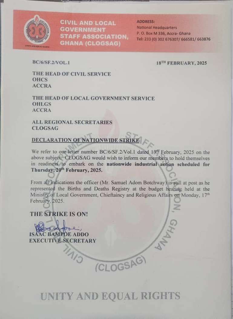 CLOGSAG to start strike over government's insistence on new Birth ...