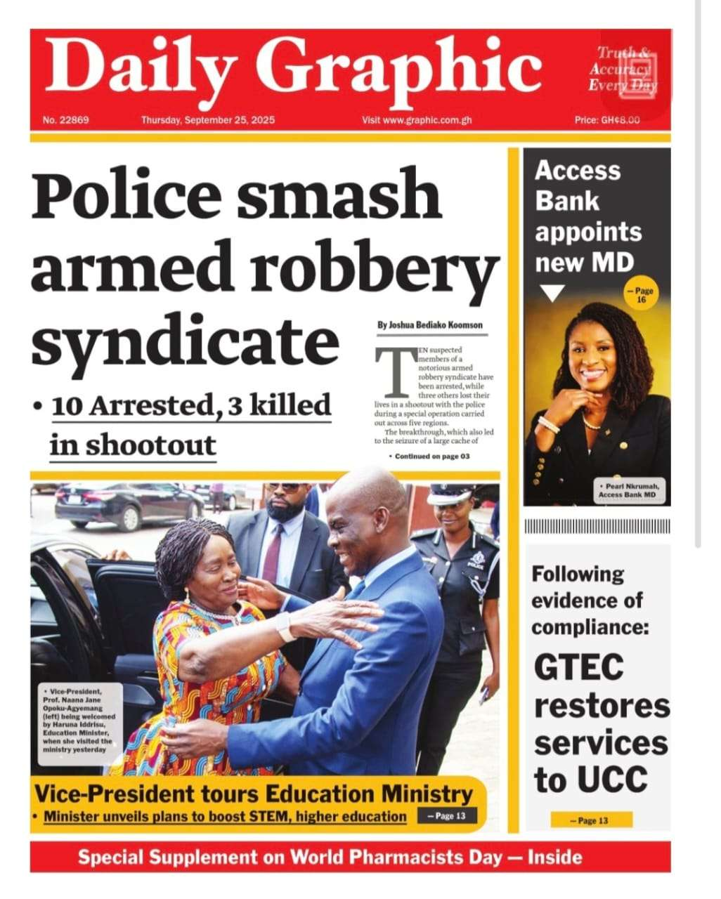 Today's Front pages:Thursday, September 25, 2025 - MyJoyOnline