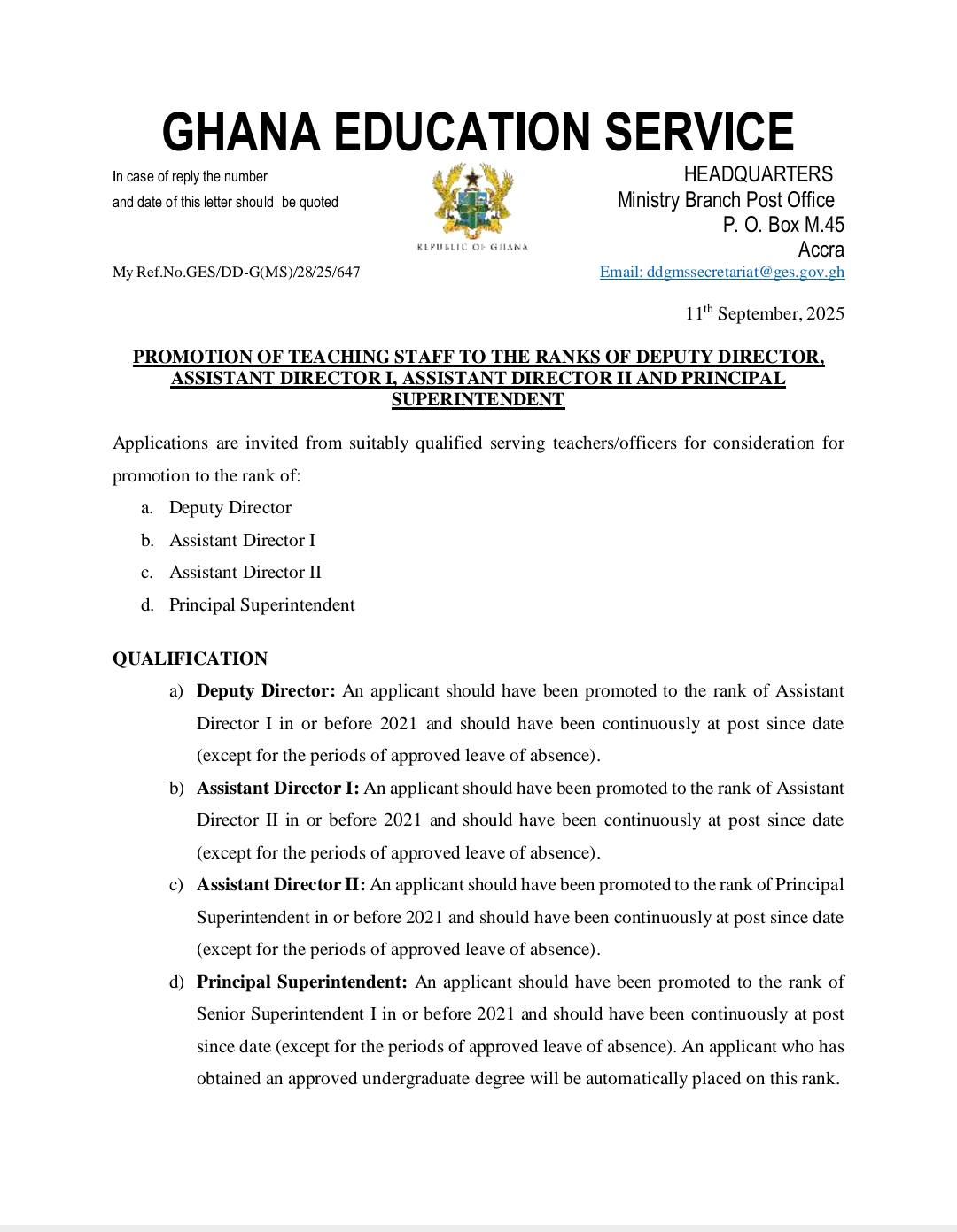 GES opens applications for promotion to senior ranks – Teachers and ...