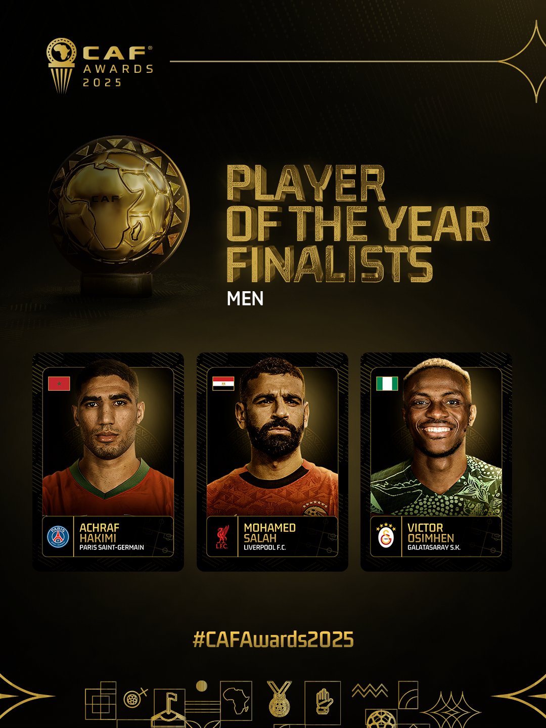 CAF Awards 2025: Osimhen, Salah and Hakimi to vie for Player of the Year - MyJoyOnline