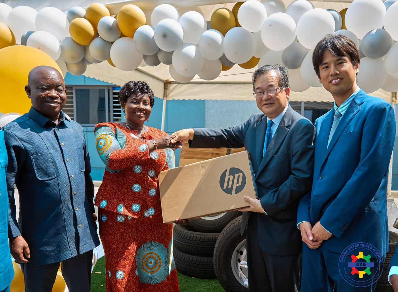 GEA CEO Margaret Ansei receives laptops and tyres from UNIDO to support ...