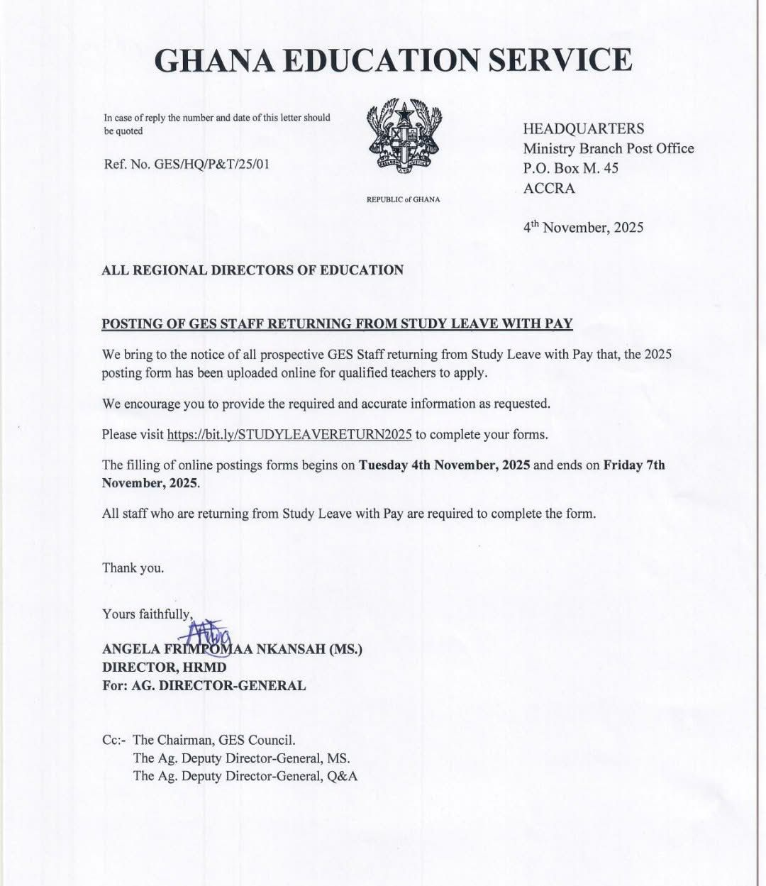 GES opens online posting portal for teachers returning from study leave ...